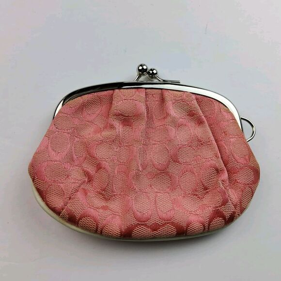 Coach | Bags | Coach Signature Kisslock Coin Purse Pouch Wallet Pink ...
